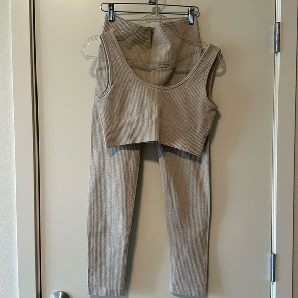 Pants & Jumpsuits | Activewear Set Beige Ribbed | Poshmark